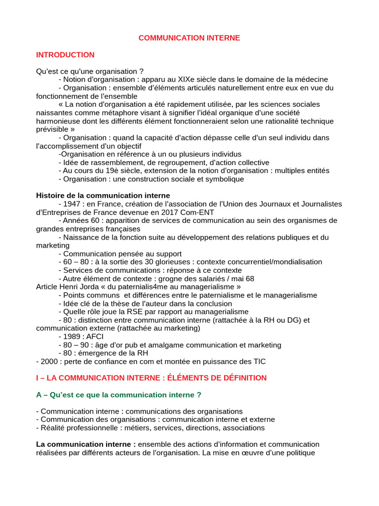 Cours de Communication Interne | PDF