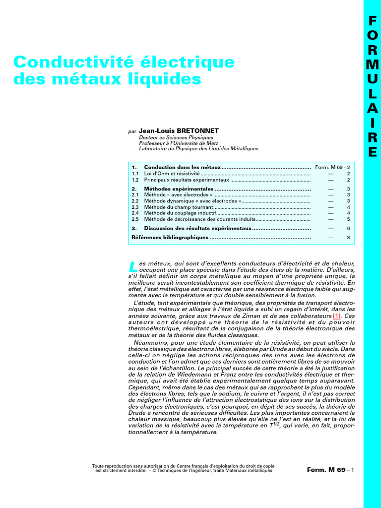 Conductivité électrique des métaux liquides | PDF