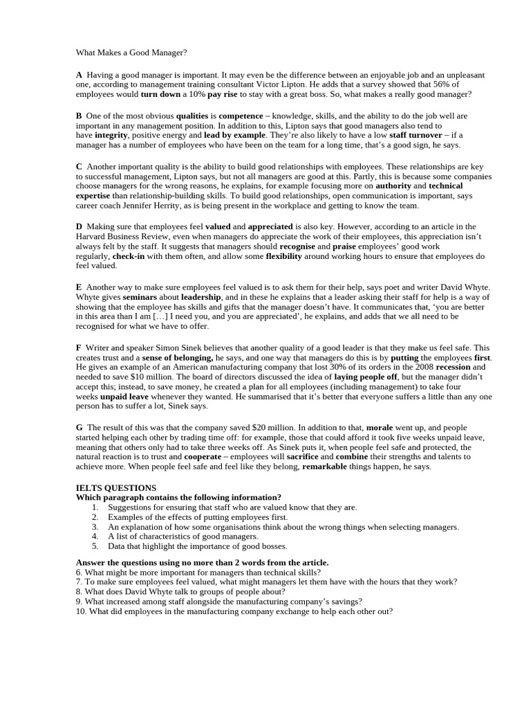 What Makes A Good Manager | PDF