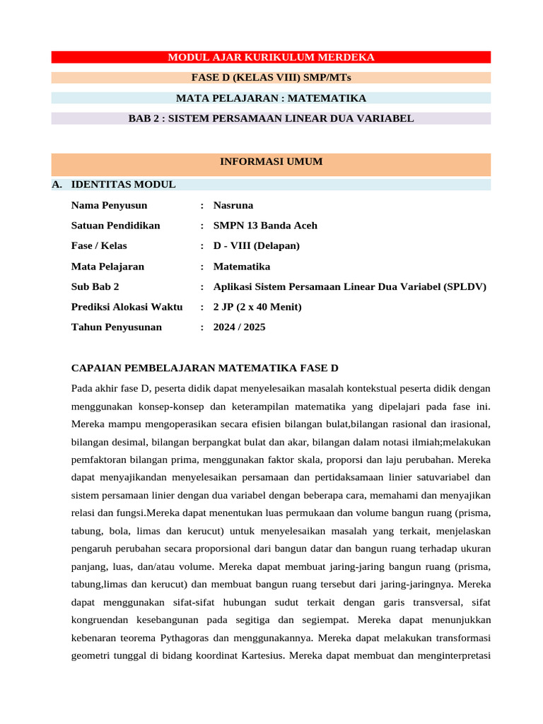 Modul MTK Kls 8 Bab 2.2 | PDF