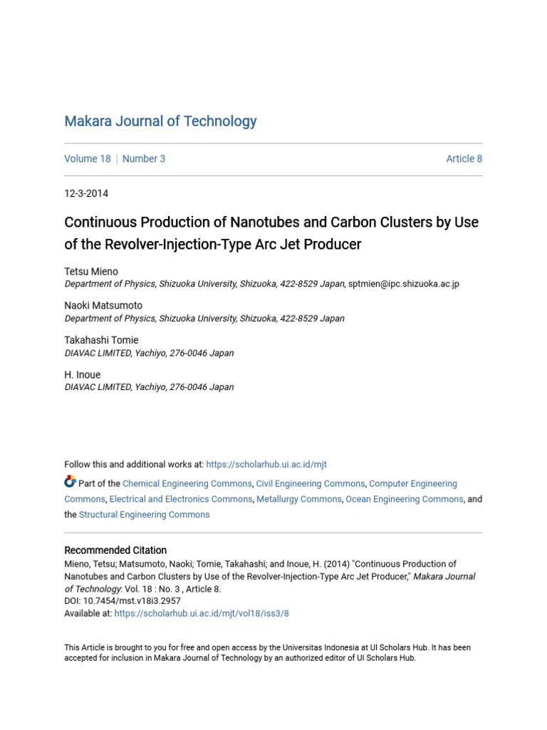 Continuous Production of Nanotubes and Carbon Clusters by Use of | PDF ...