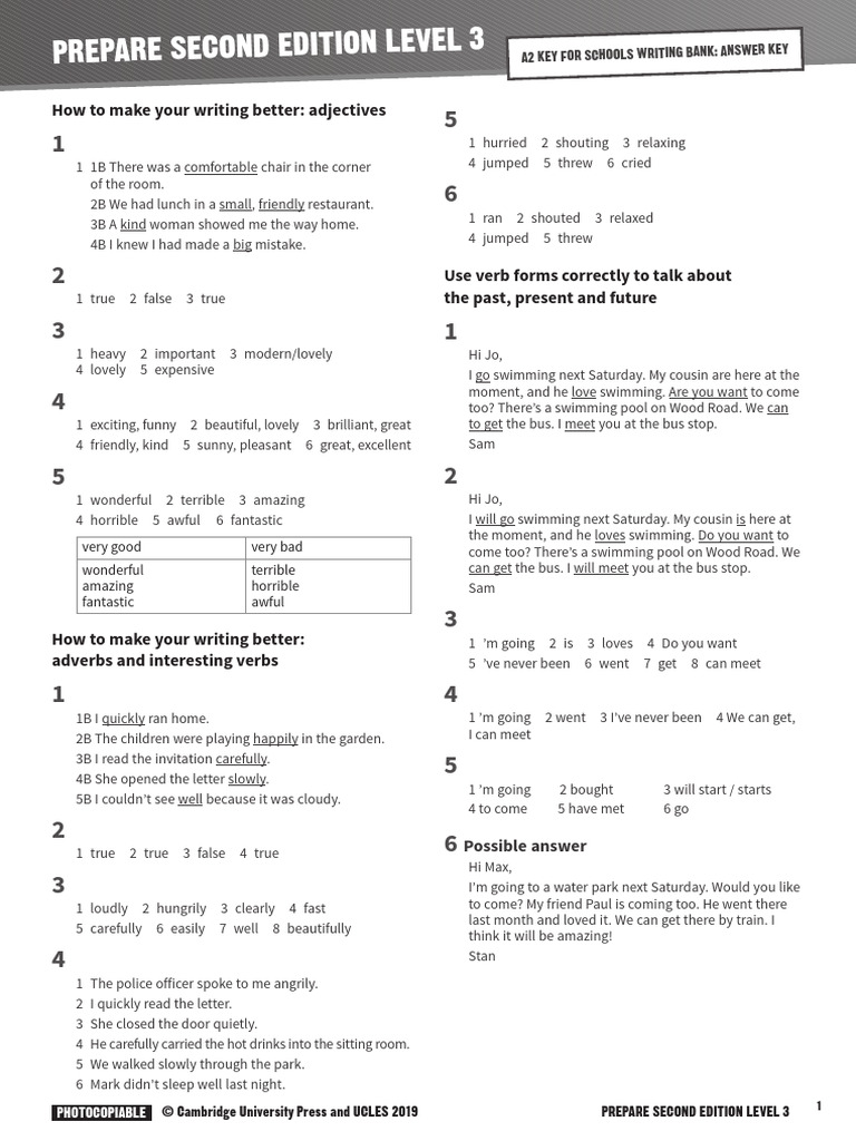 A2 Key For Schools Writing Bank Answer Key | PDF