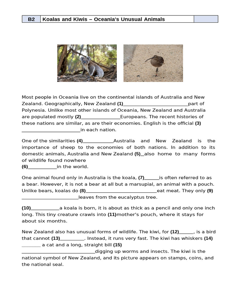 Koalas-And-Kiwis-47 - Cloze Test | PDF