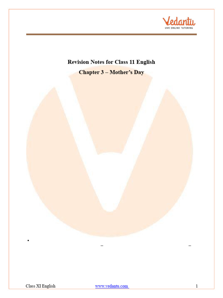 CBSE English Snapshots Chapter 3 Mother's Day Class 11 Notes - FREE PDF ...