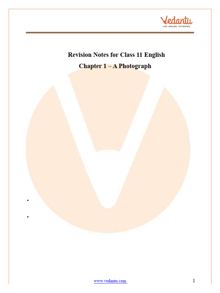 English (Hornbill) Chapter 1 - A Photograph Class 11 Notes - FREE PDF | PDF