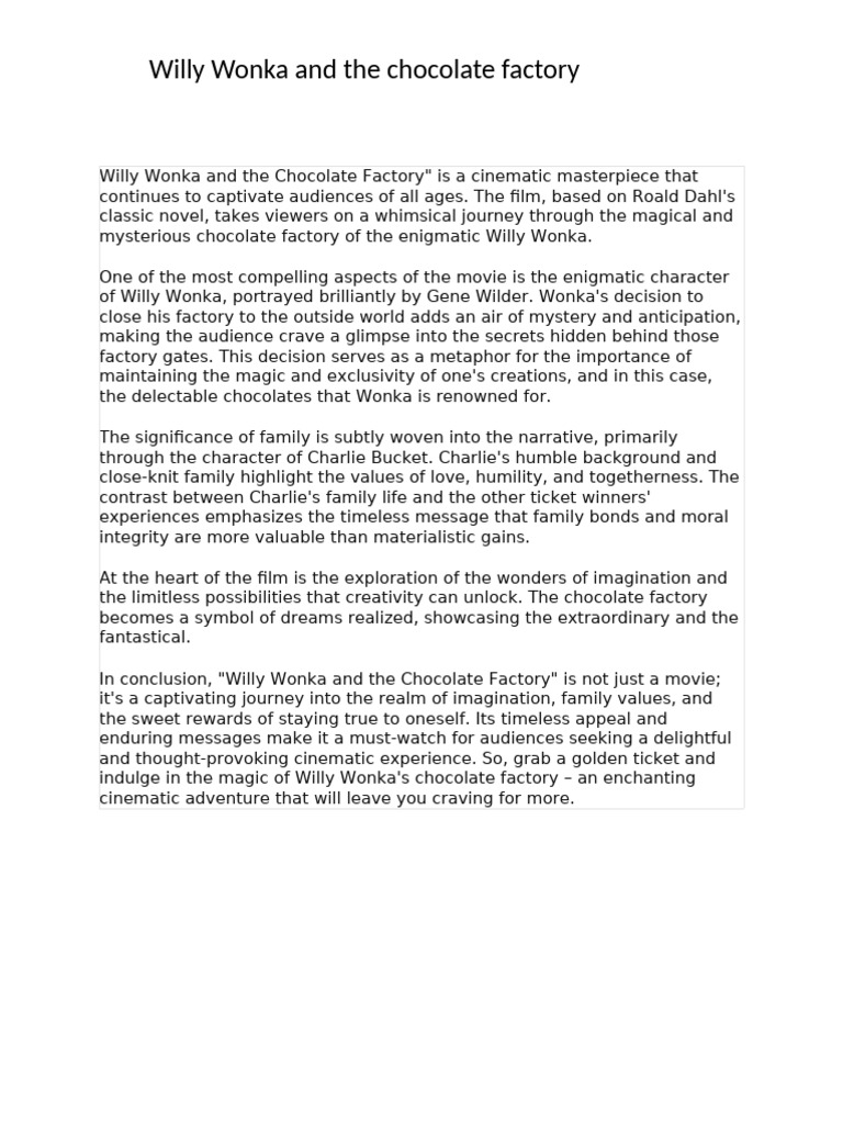 Willy Wonka and The Chocolate Factory | PDF