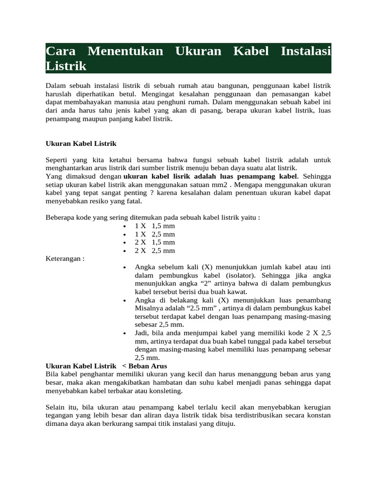 INS - listRIK - Cara Menentukan Ukuran Kabel Instalasi Listrik | PDF