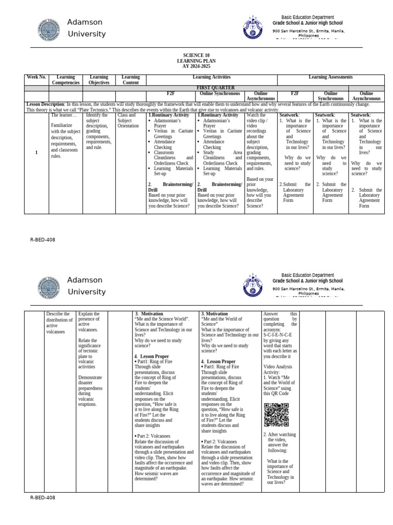 Science 10 Learning Plan Week 1 24-25 | PDF