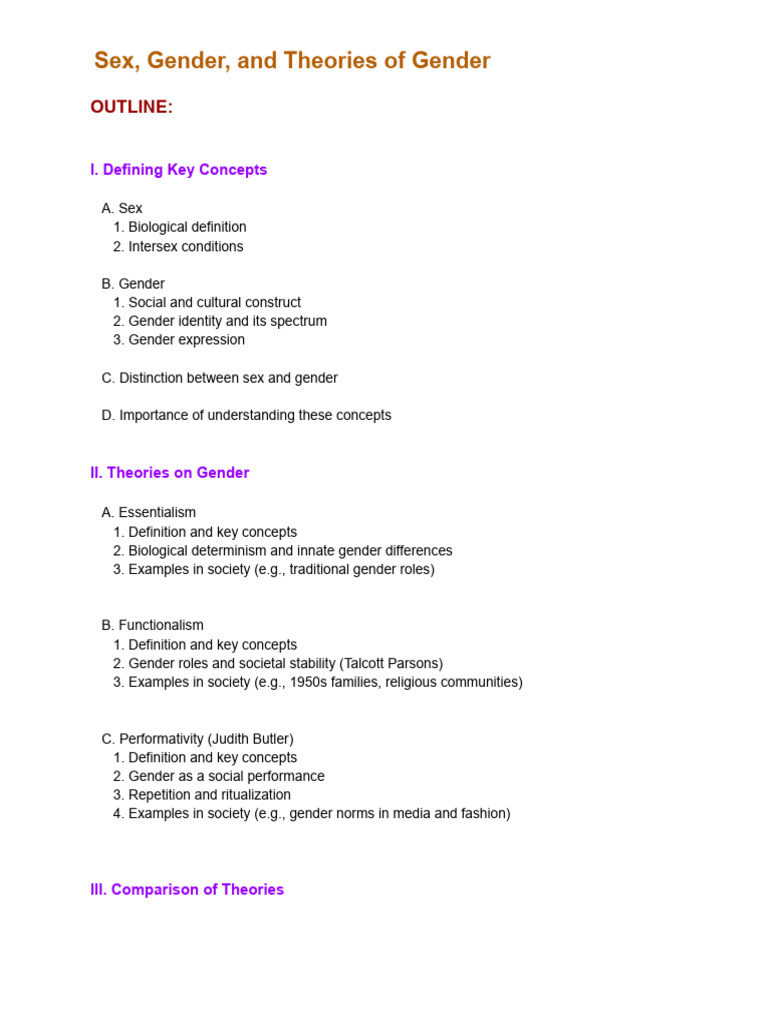 Sex Gender and Theories On Gender | PDF