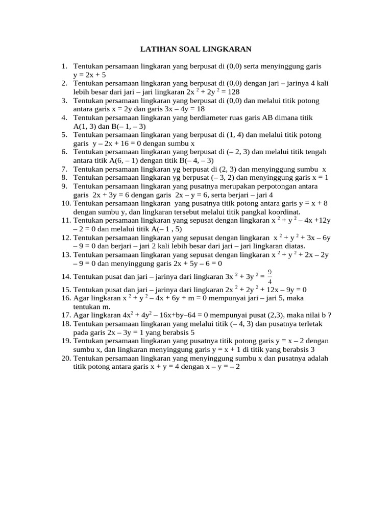 Latihan Soal Persamaan Lingkaran | PDF