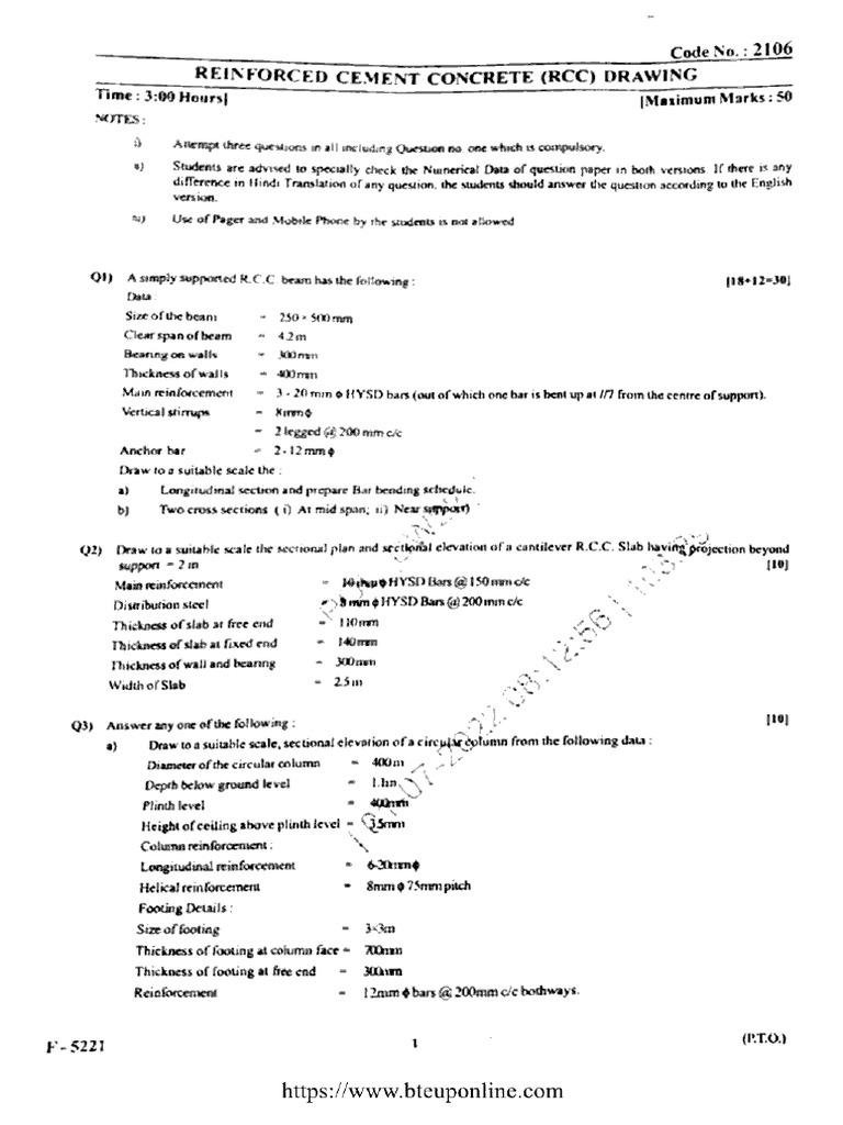 Ce 4 Sem Reinforced Cement Concrete RCC Drawing 2106 Jul 2022 | PDF