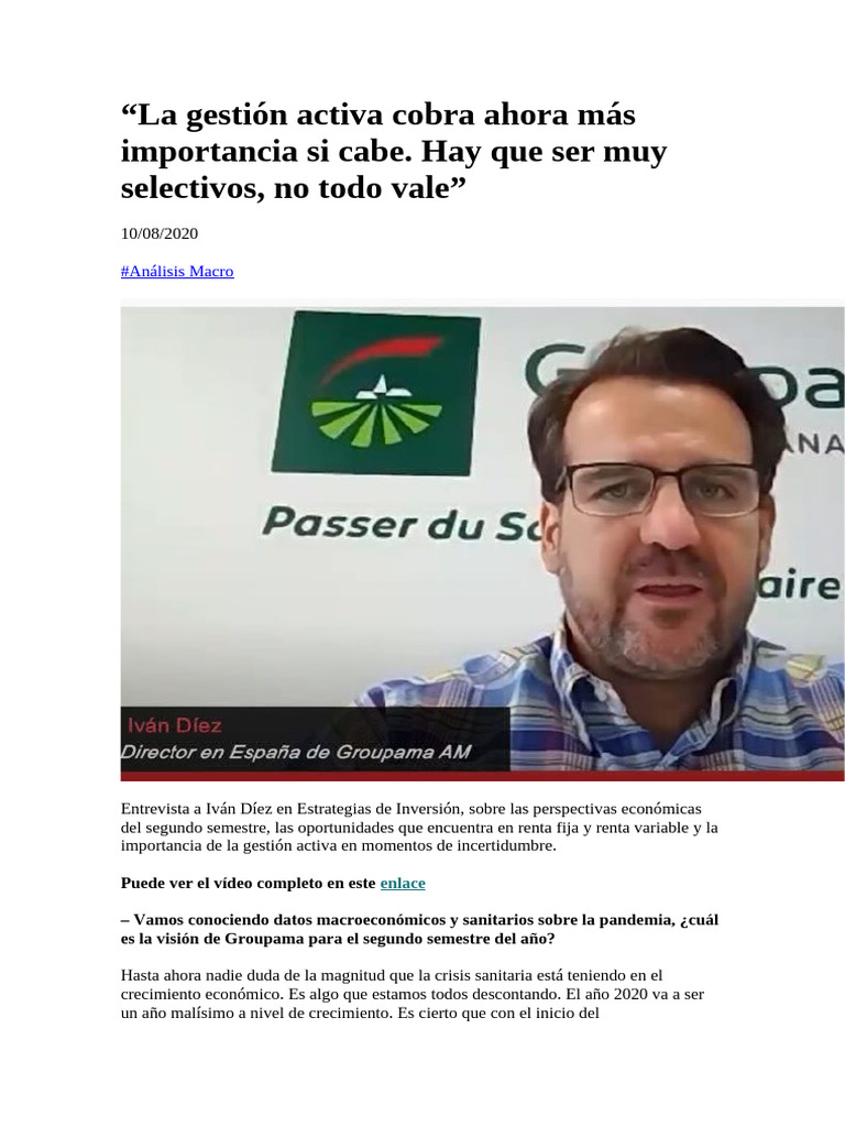 La Gestión Activa Cobra Ahora Más Importancia Si Cabe | PDF