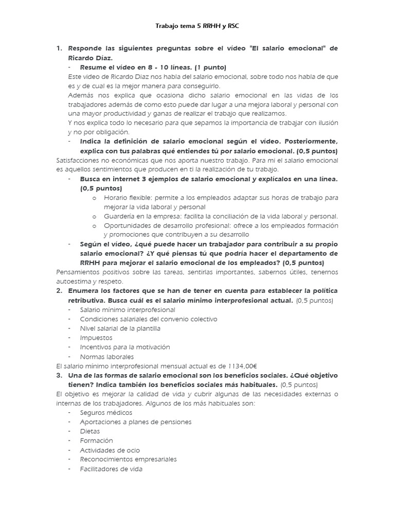 Trabajo Tema 5 Rrhh y Rsc | PDF