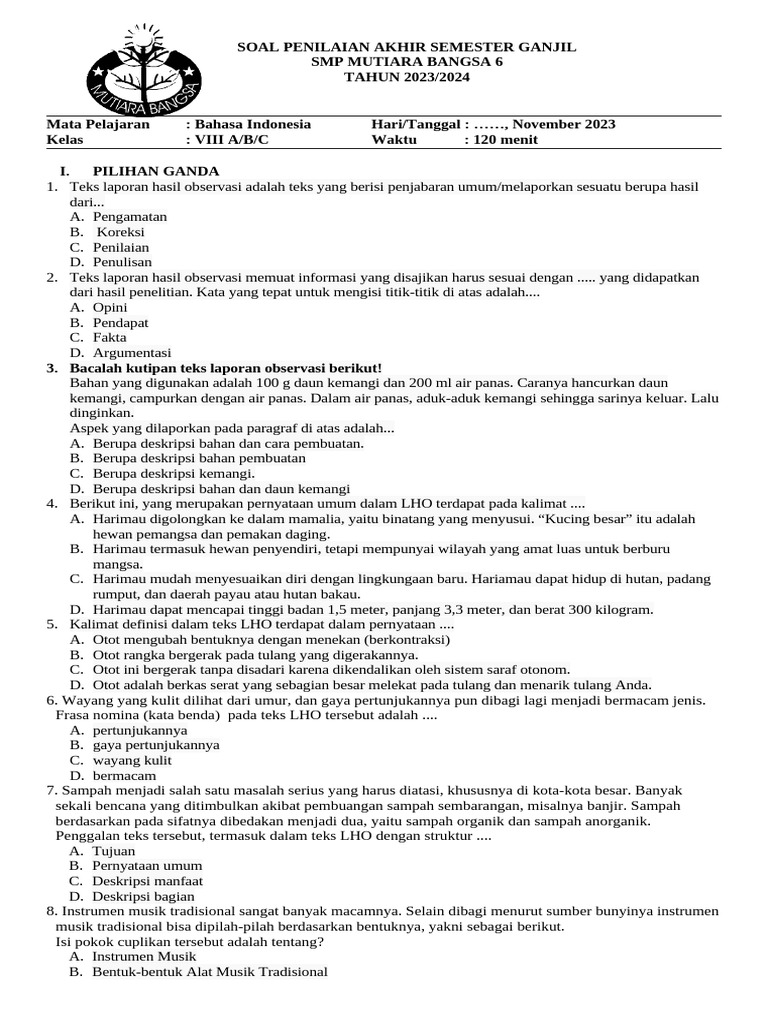 Pas Bindo KLS 8 2324 | PDF