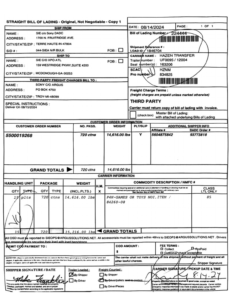 Example of the BOL | PDF