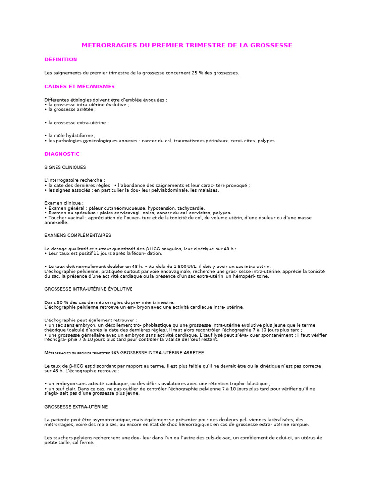 Metrorragies Du Premier Trimestre de La Grossesse | PDF