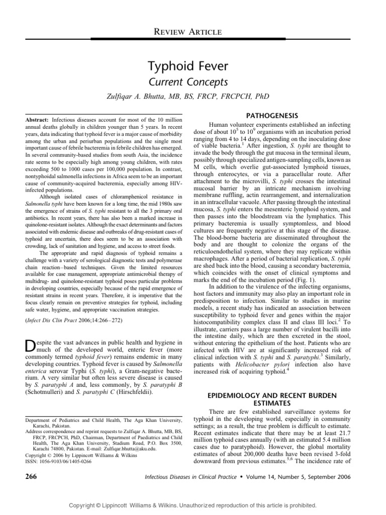 Typhoid Fever Current Concepts.5 | PDF