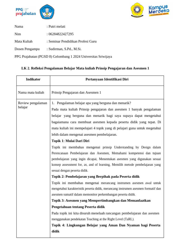 Refleksi PPA 1 | PDF