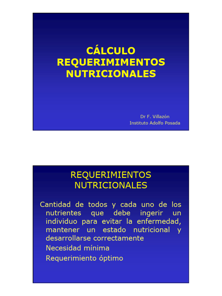 Calculo de Requerimientos Nutricionales | PDF