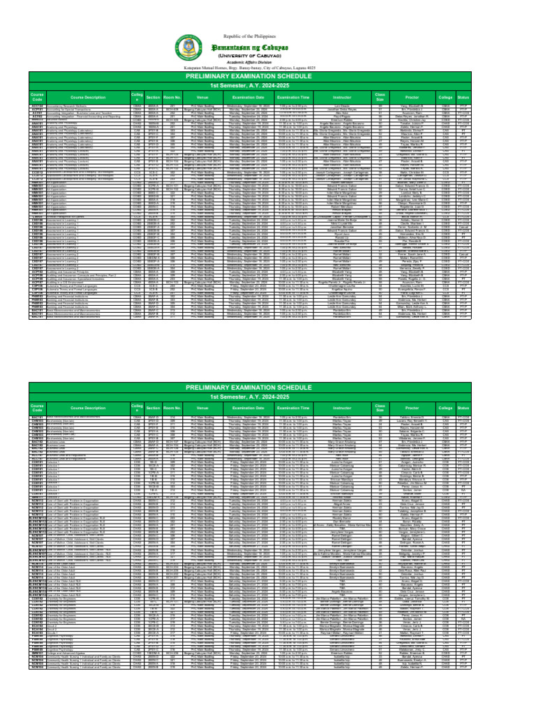 By Course Prelim Exam Schedule First 2024 2025 Final Consolidated ...