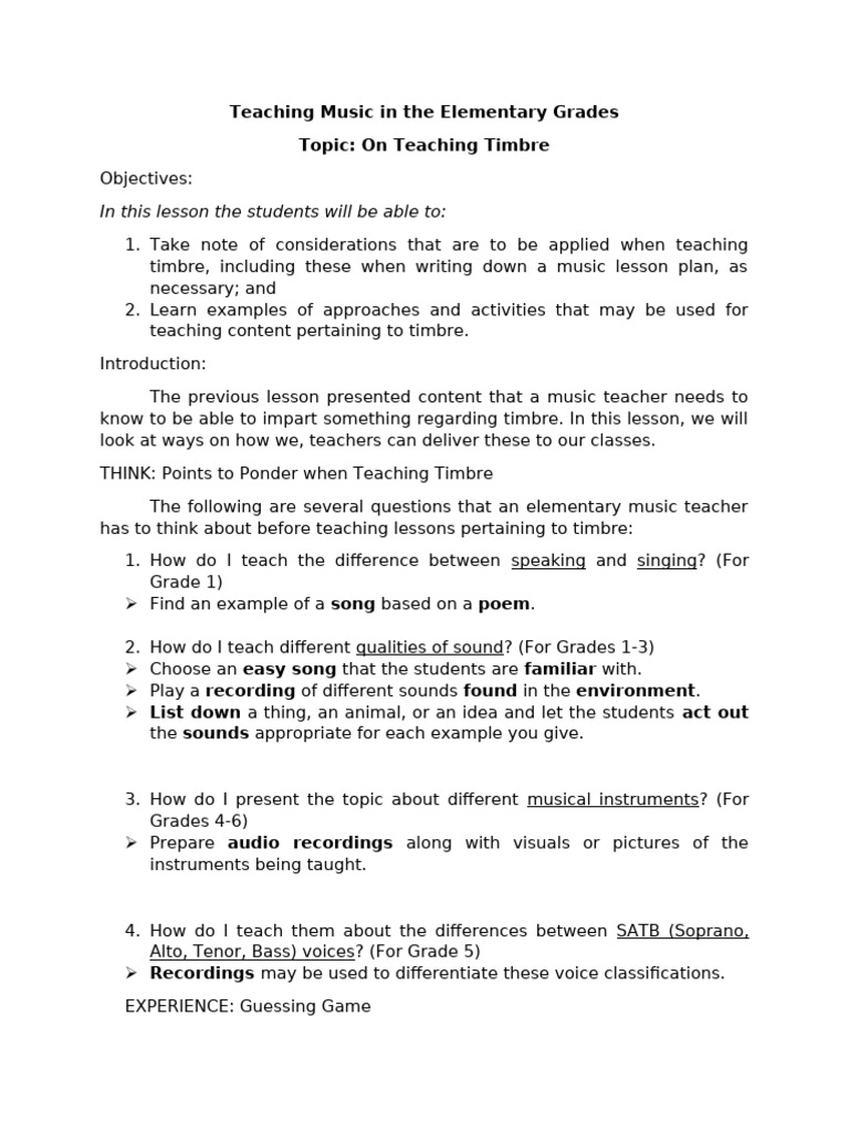 On Teaching Timbre (Music) | PDF
