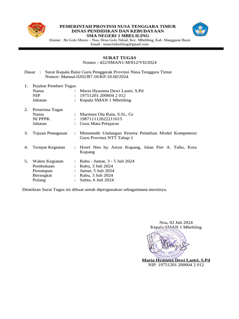 Surat Tugas Pengawas Anbk | PDF