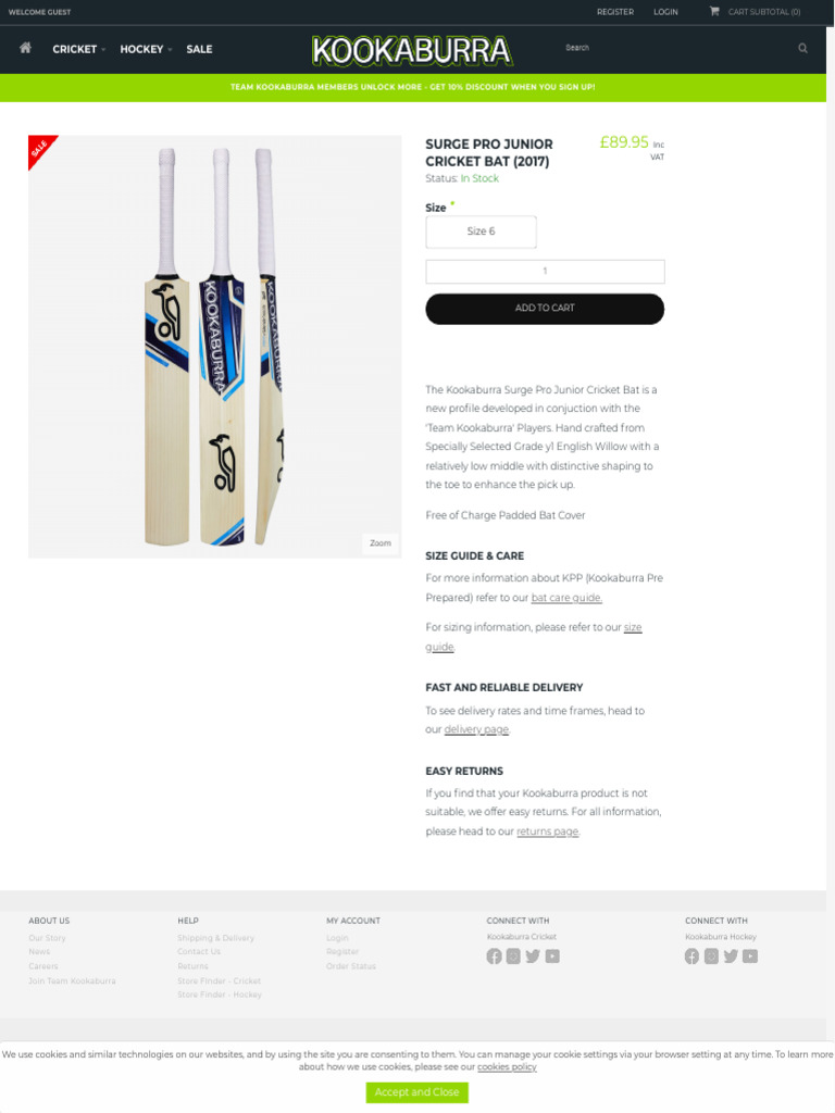 Surge Pro Junior Cricket Bat Kookaburra Sport UK | PDF
