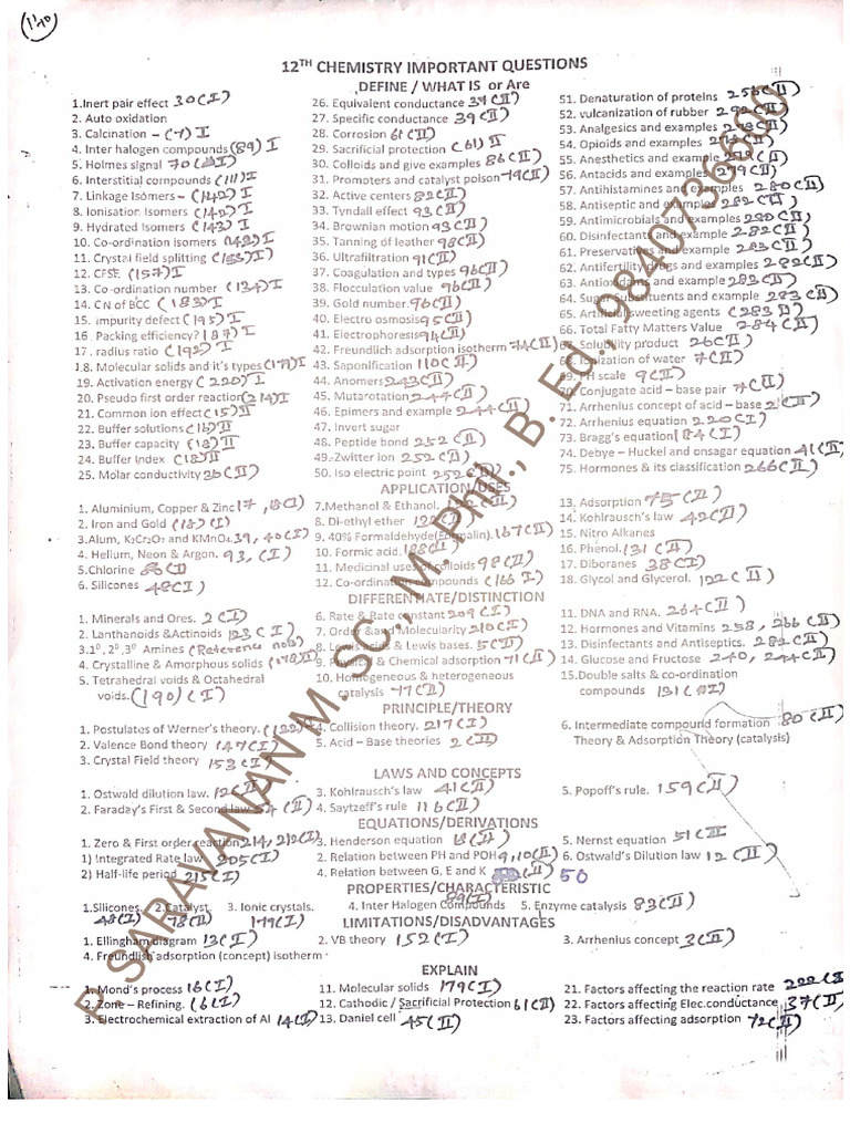 Namma Kalvi 12th Chemistry Important Questions Em 217402 | PDF