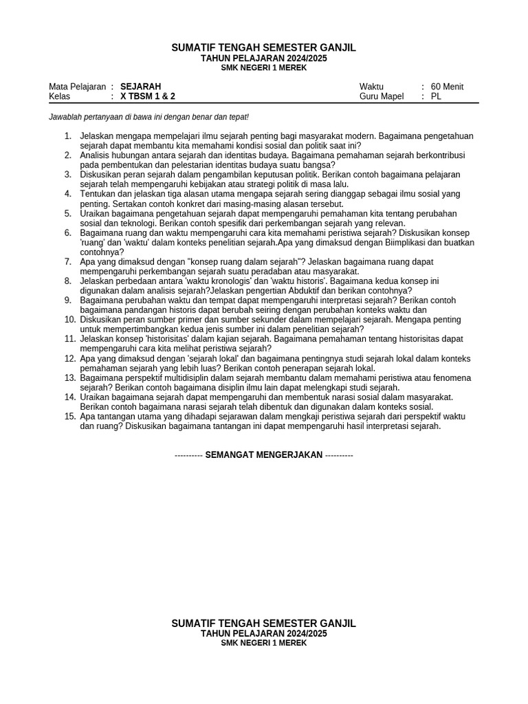 Soal STS PTS Ganjil 2024 | PDF