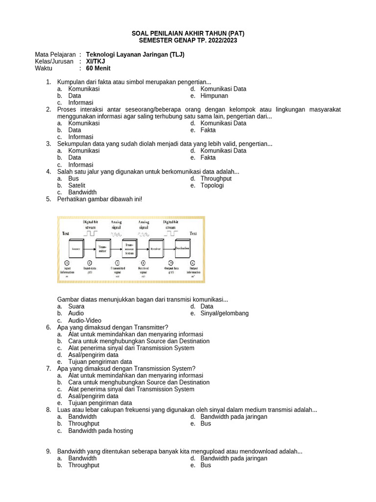 Soal PAT TLJ XI TKJ Sem Genap | PDF Soal PAT TLJ XI TKJ Sem Genap | PDF