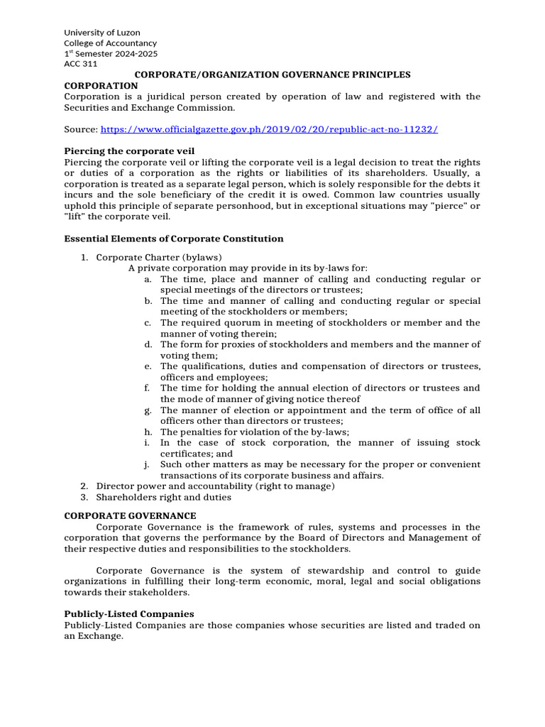Lecture Note 1 Corporation | PDF | Corporate Governance | Governance