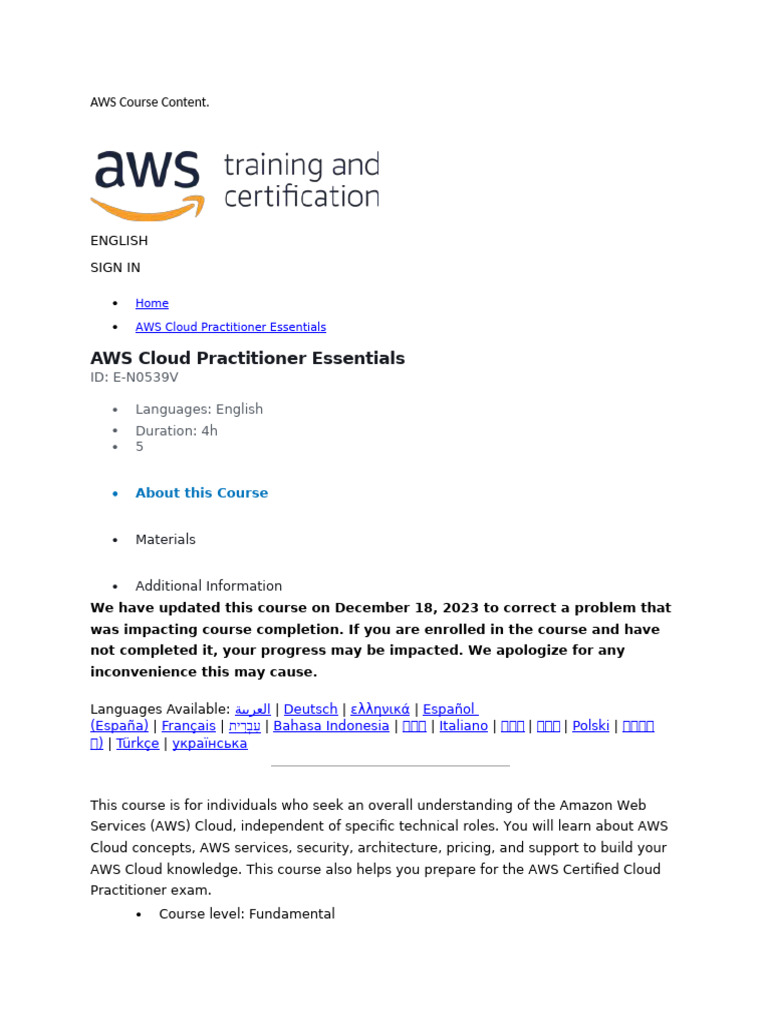 Aws Course Content | PDF