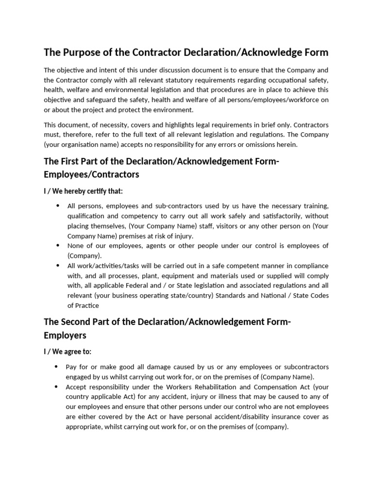 The Purpose of The Contractor Declaration-Article | PDF