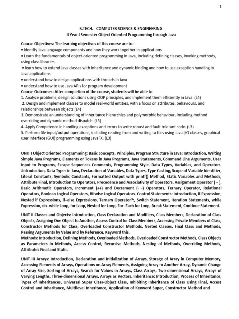 OOPS Unit1 | PDF