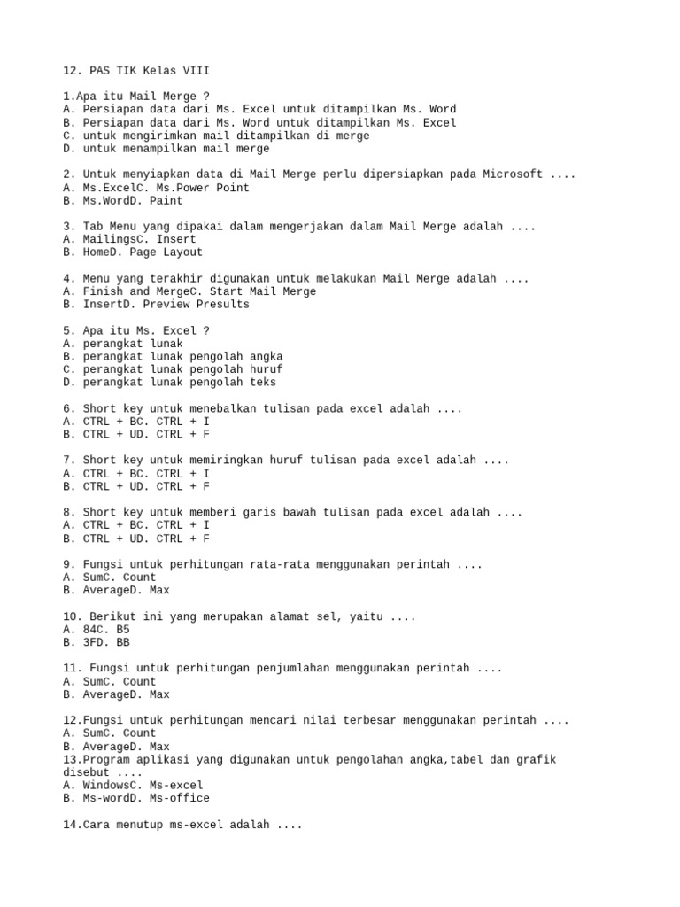 PAS TIK Kelas VIII | PDF