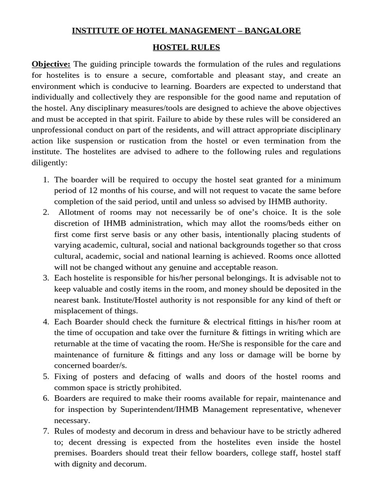 Hostel Rules | PDF