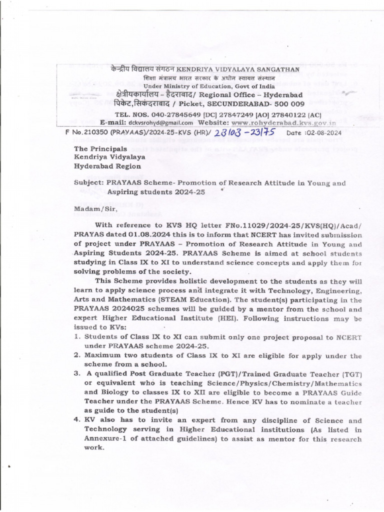 PRAYAAS Scheme - Promotion of Research Attitude in Young and Aspiring Students 2024-25 | PDF