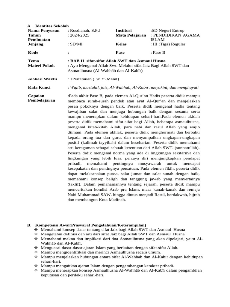 Bu Rosdianah - Modul Ajar Bab 2 Asmaul Husna | PDF