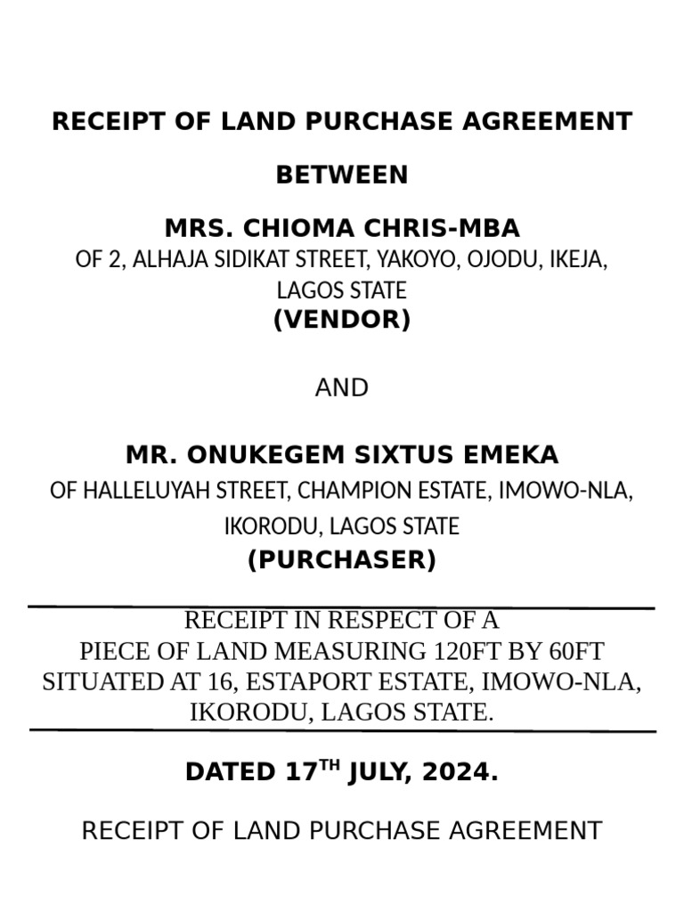 Receipt of Land Purchase Agreement | PDF