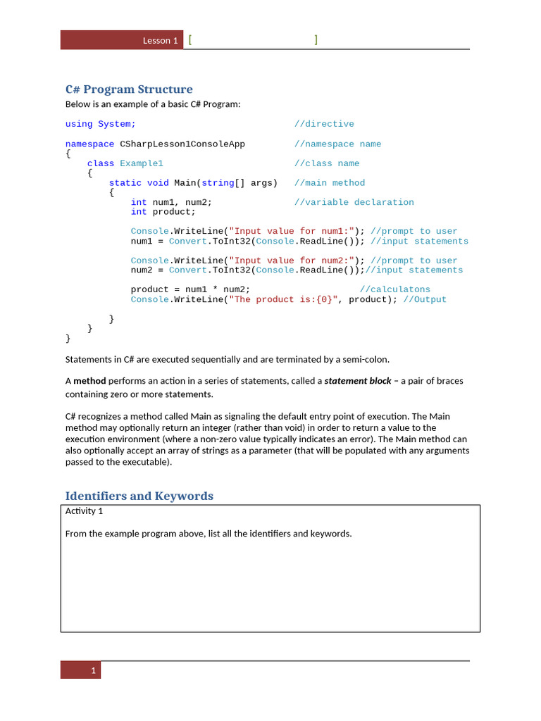 Lesson 1-Intro. to Advance Prog. | PDF