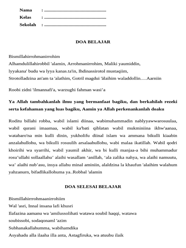 Doa Belajar | PDF