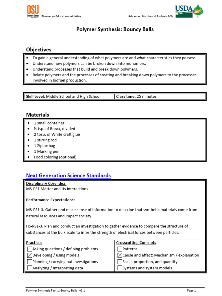 Polymer Synthesis Bouncy Ball Activity | PDF | Polysaccharide | Polymers