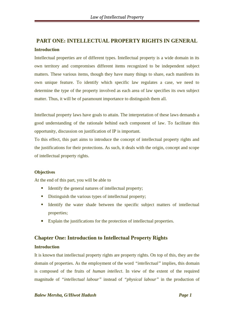 Part One Intellectual Property Rights in General | PDF