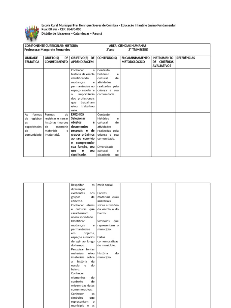 PTD 2º e 3º Ano História 2º Trim | PDF
