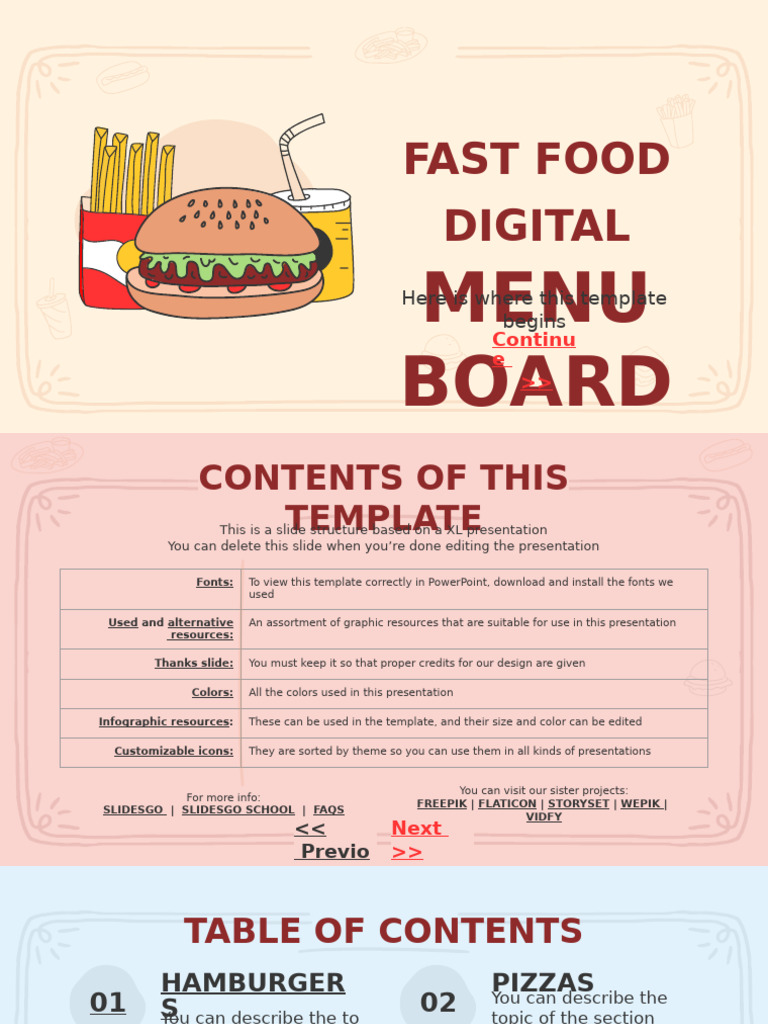 Fast Food Digital Menu Board XL by Slidesgo | PDF