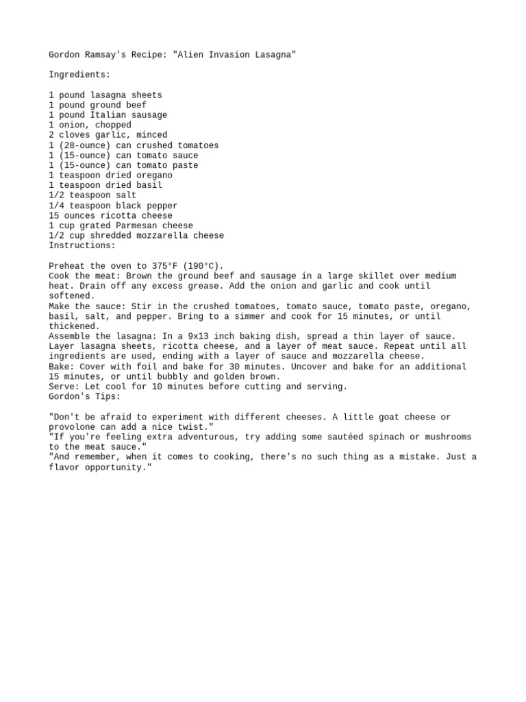 Gordon Ramsay's Recipe Alien Invasi | PDF