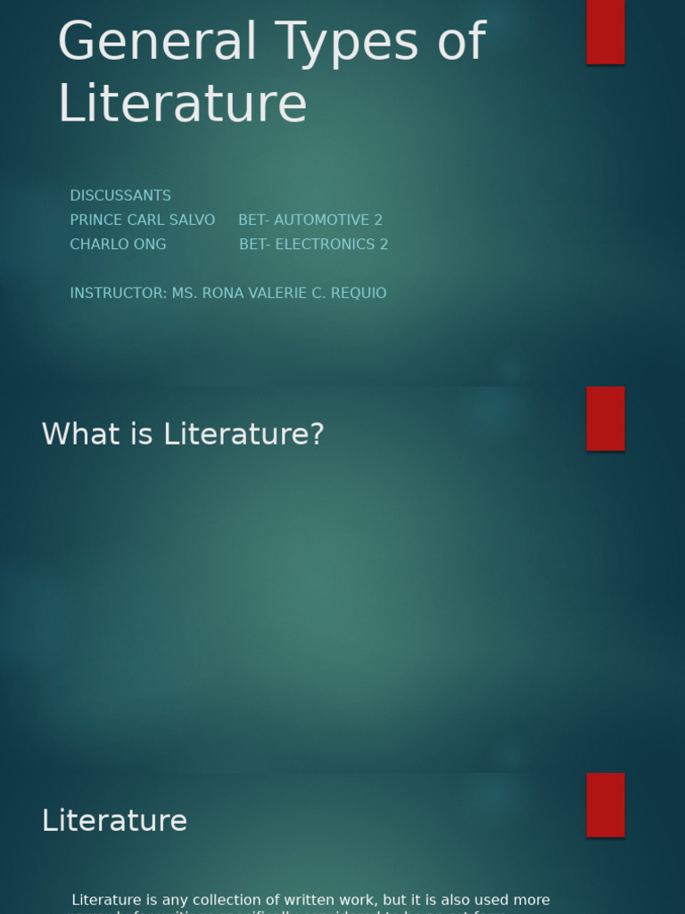 General Types of Literature | PDF | Narrative | Poetry