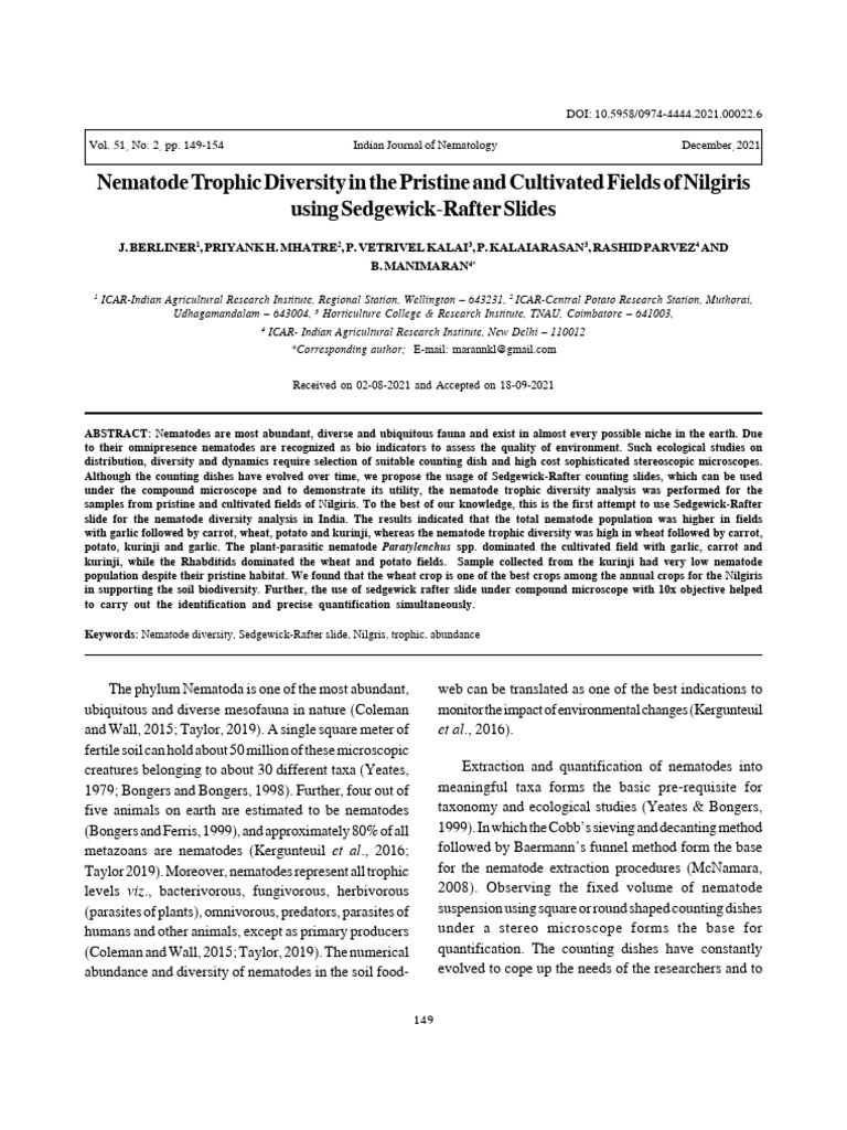 2021 - NTD in Pristine and Cultivated Fields of Nilgiris Using ...