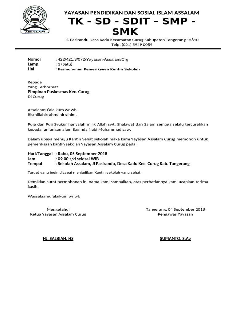 izin pemeriksaan kantin | PDF