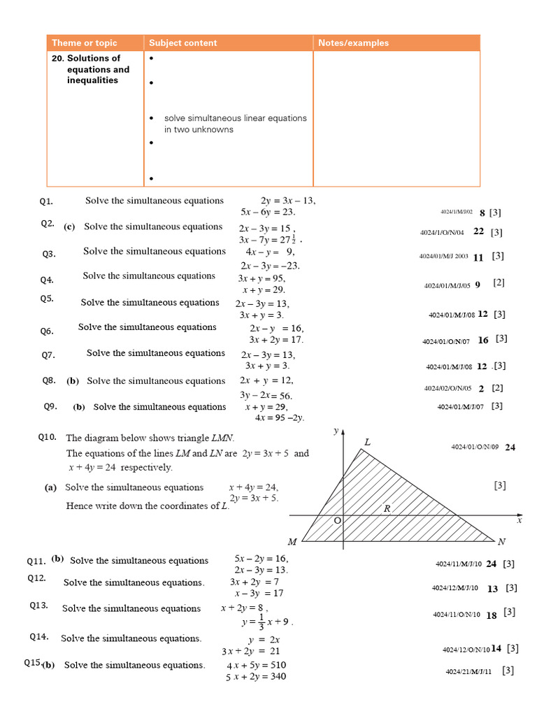 O Level Topic # 20 (C) Simultaneous Linear Equations | PDF